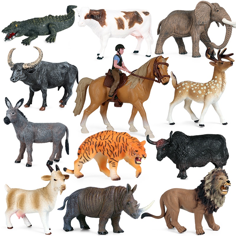 Wild Lion Tiger Giraffe Deer Yak Rhinoceros Animal Model Action Figure ...