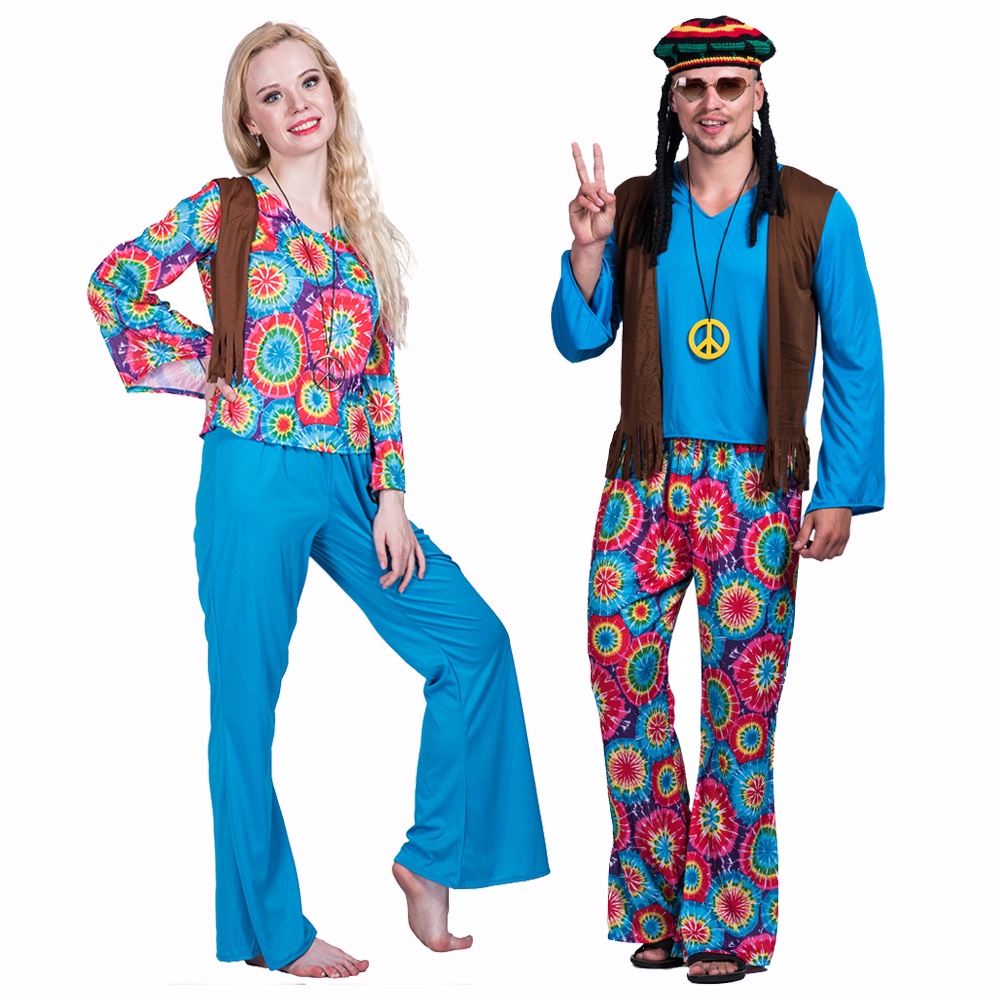 60s 70s Costume for Men's and Women's Hippie Costume Set Boho Faux Vest ...