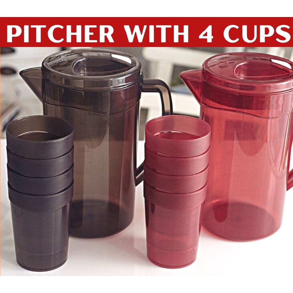STSF 2L Pitcher Set Free 4 Cups Large Fiberglass Juice Water Container ...