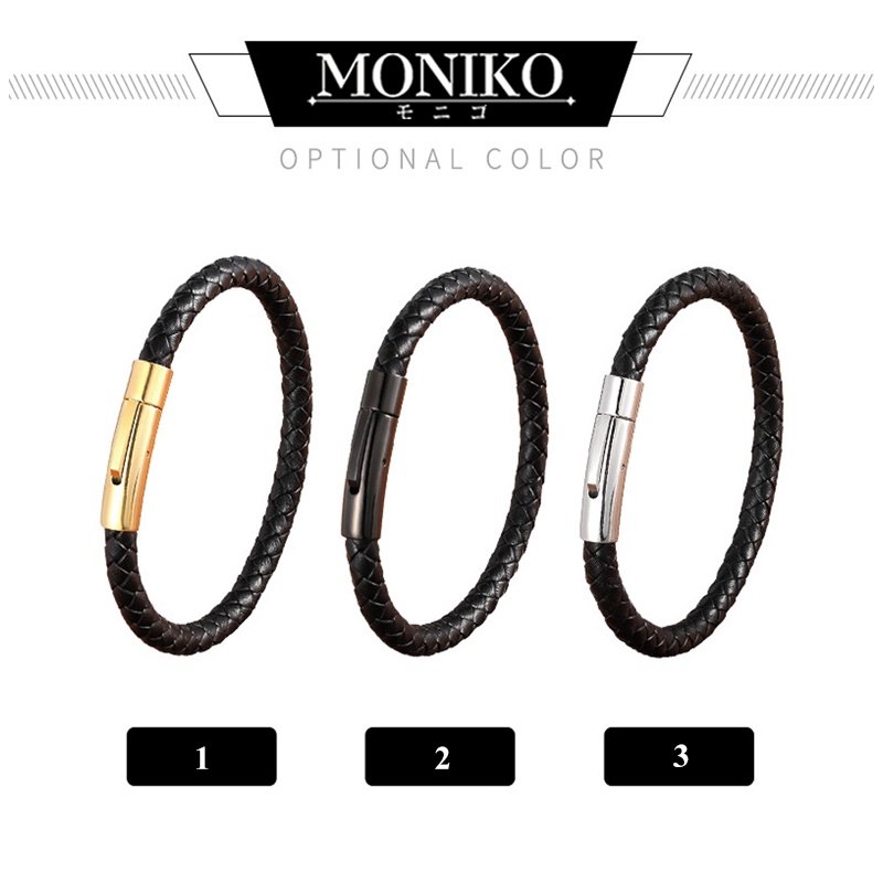 MONIKO Original Design Men Black Leather Rope Bracelet Link Cuff 3 ...