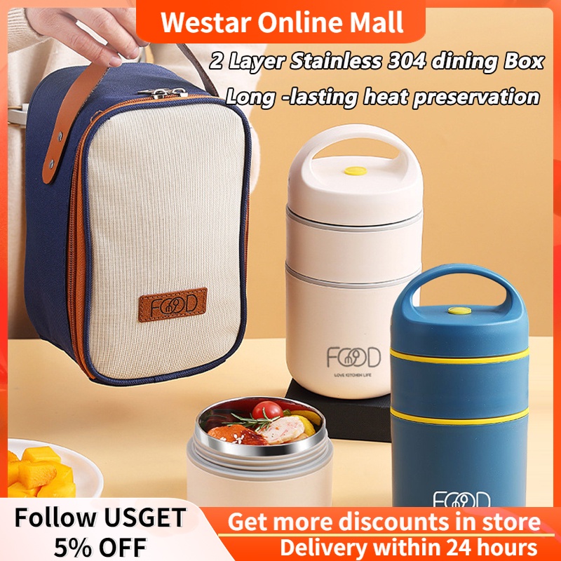 304 Stainless Steel Insulated Lunch Box 2 Layers Portable Breakfast Cup ...