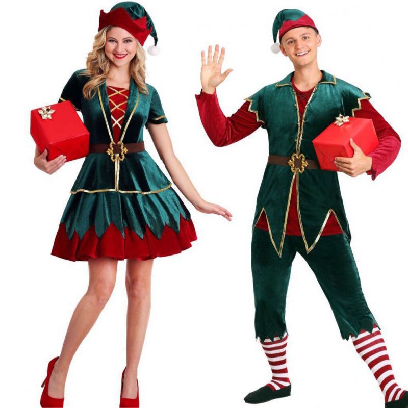 Adult Christmas Elf Santa's Helper Holiday Unisex Fancy Dress Halloween ...