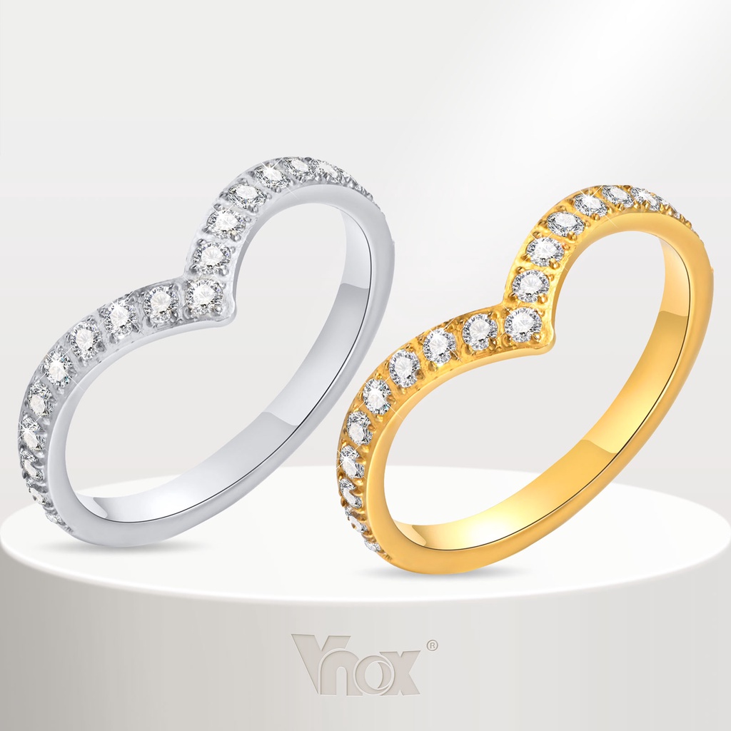 Vnox Gld Plated V-Shape Rings,Shiny Full Diamonds Wedding Engagement ...