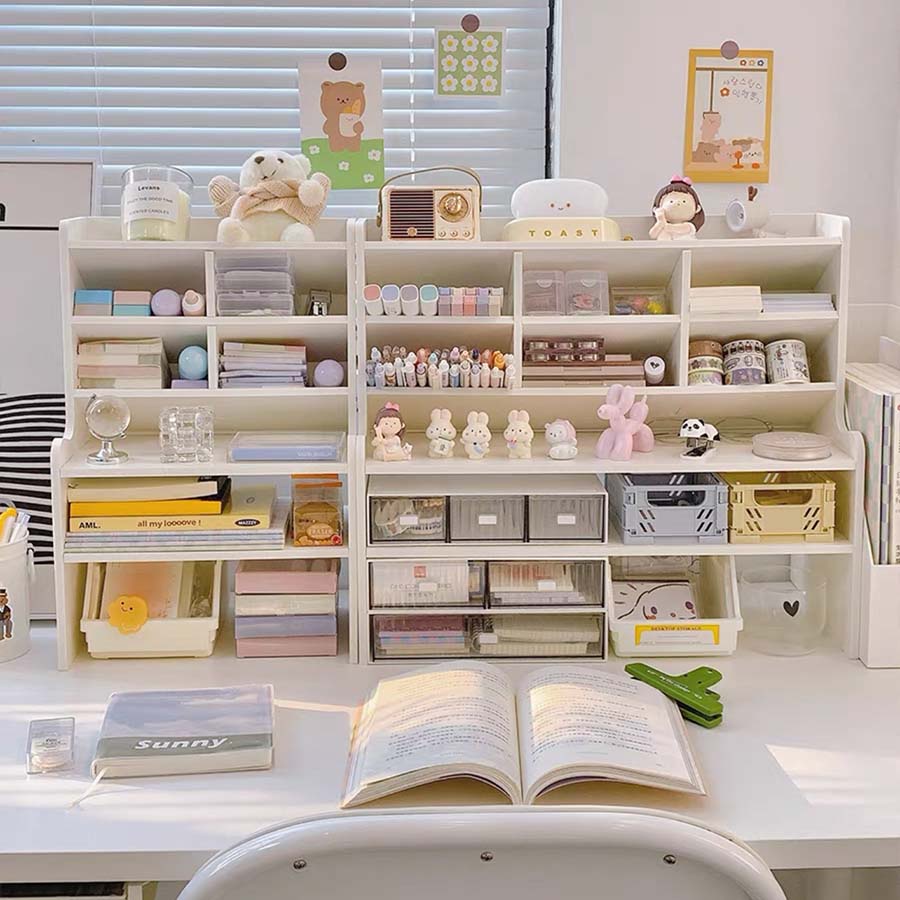 Multi-function Wooden Desktop Pen Holder Office School Storage Case ...