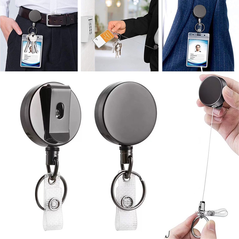 Metal Retractable Badge Holder Reel with Belt Clip Key Ring for Id Card ...