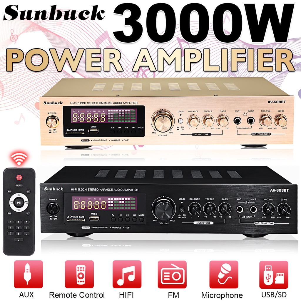 SUNBUCK 2000W 220V 110V bluetooth5.0 Audio Power Amplifier Home Theater amplificador Audio with ...
