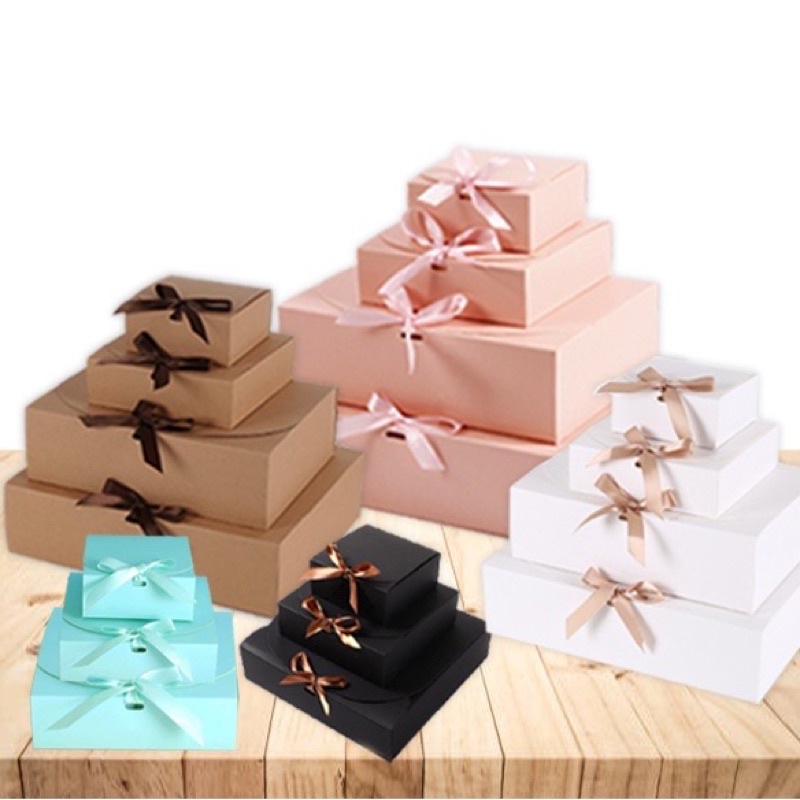 White/Blue/Pink Clamshell w/ribbon cardboard pastry gift box packaging ...
