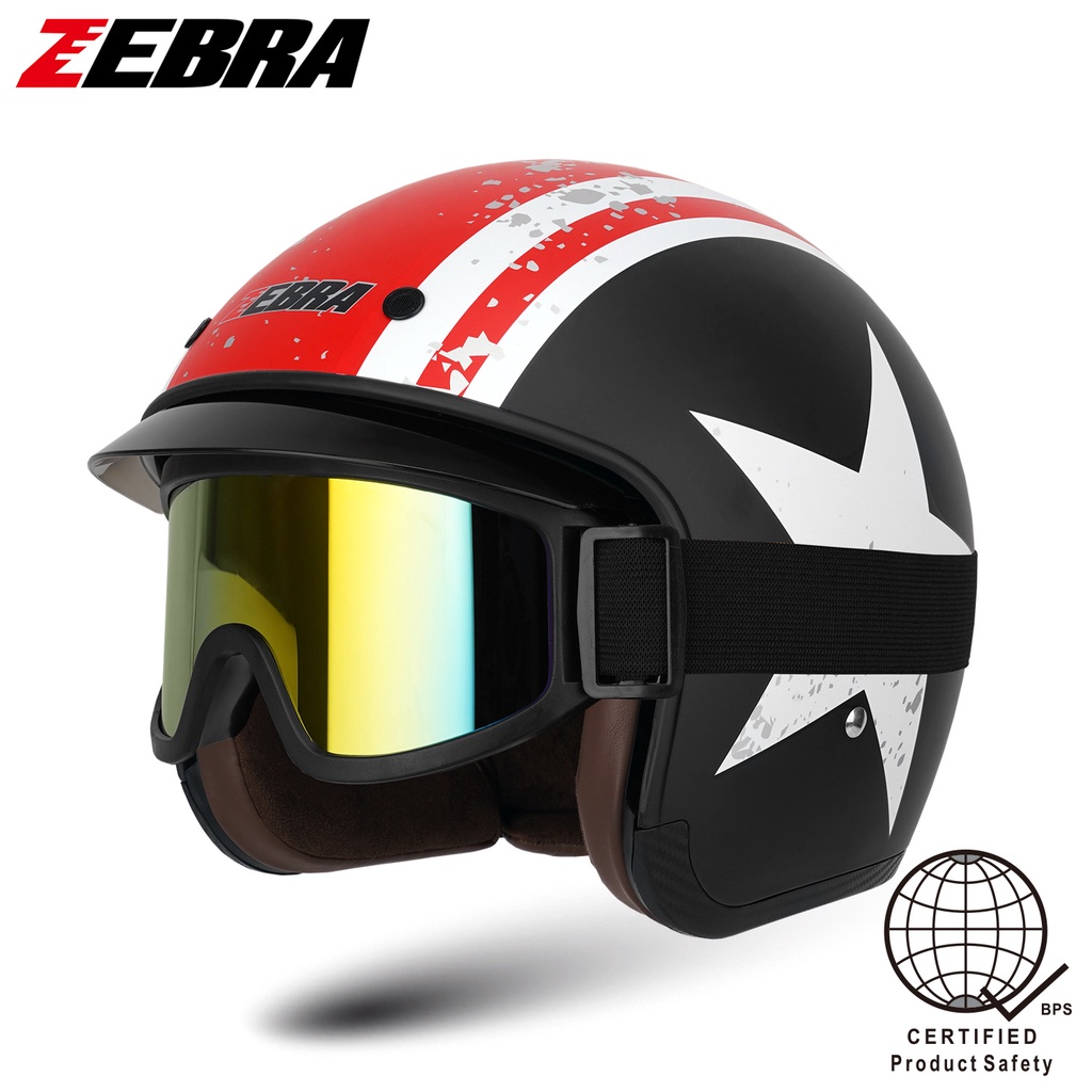 Zebra 603 Classic Helmet Half Face Motorcycle Universal Vintage Retro ...
