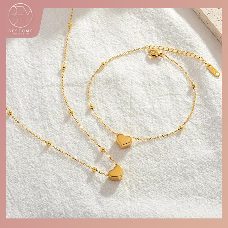 BESFOME Ins Trending Gold Plated Beads Chain Necklace Bracelet Summer ...