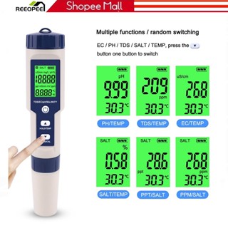 Reeopee 5 In 1 PH Meter Water Quality Tester PH/EC/TDS/Salinity/TEMP ...