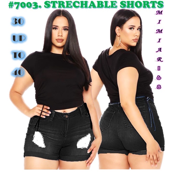 DISTRESSED BOOTY CURVY SEXY HIGHRISE SHORTS BLACK STRECHABLE DENIM MAONG AUGUST SHORTS (30-40 ...