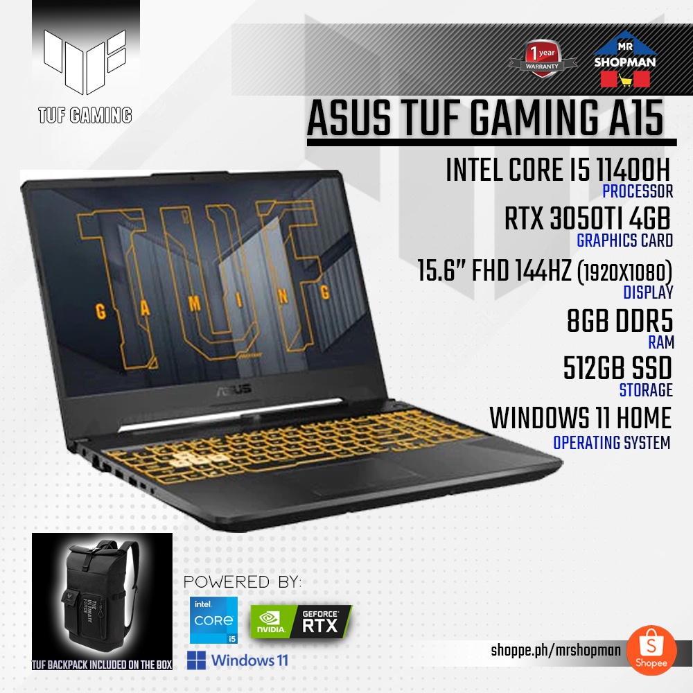 Asus TUF Gaming A15 Intel I5 11400H | RTX 3050Ti | 8GB RAM | 512GB SSD ...