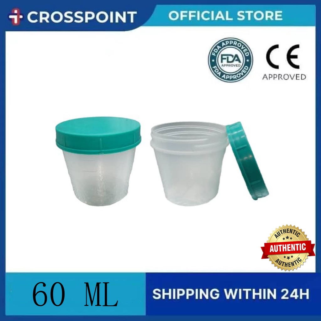 Crosspoint Urine and Stool Specimen Container with Label (Sterile, 60ml ...