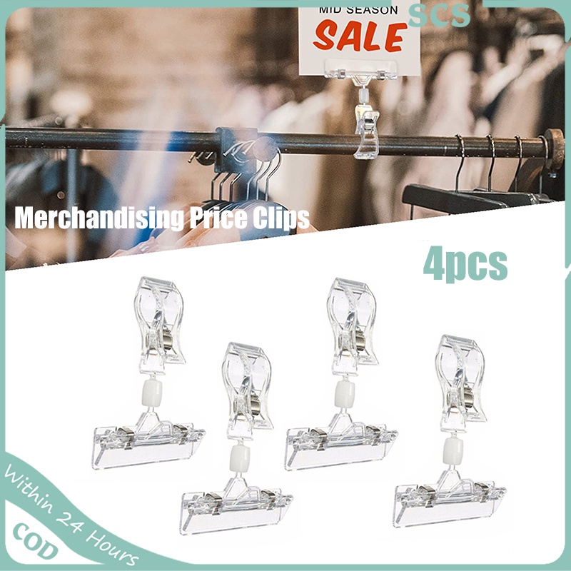 4PCS Plastic Sign Clips Transparent Rotatable Merchandising Price Clips ...