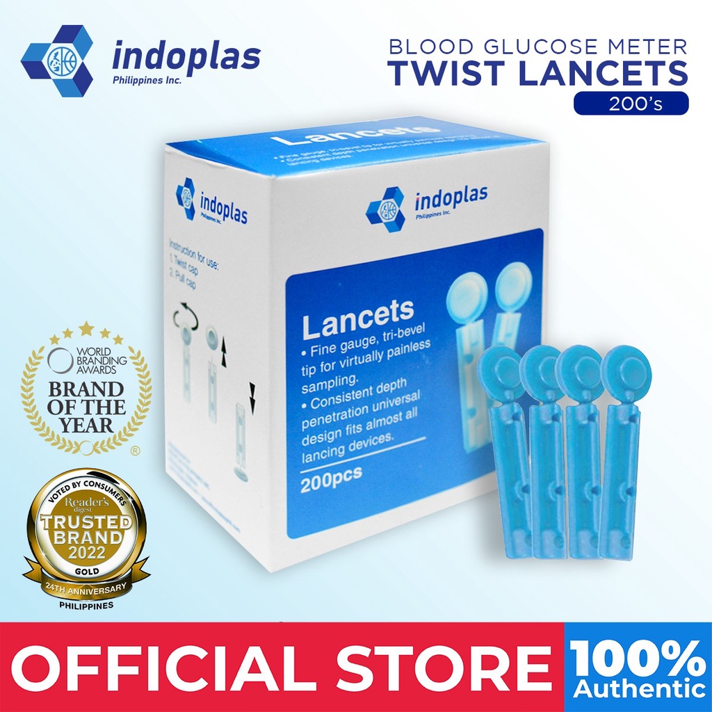 Indoplas Blood Glucose Meter Glucometer Lancets by 200's (1 box ...