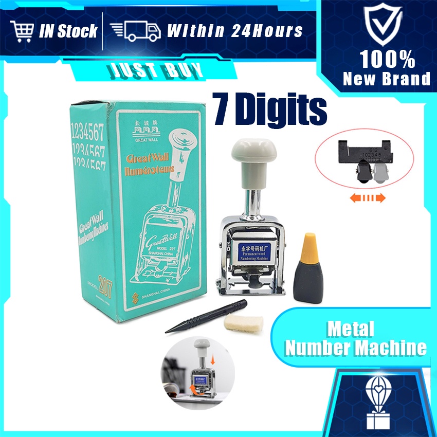 Metal 7 Digits Automatic Numbering Machine Self Inking Cap Stamping ...