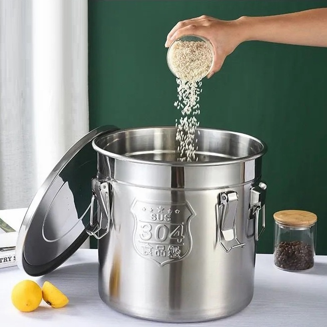 Thickened 304 stainless steel rice bucket with buckle seal barrel ...