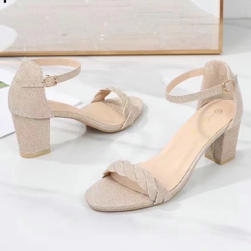 Korean Ankle Strap Block Chunky High Heel Sandals for Women | Shopee ...