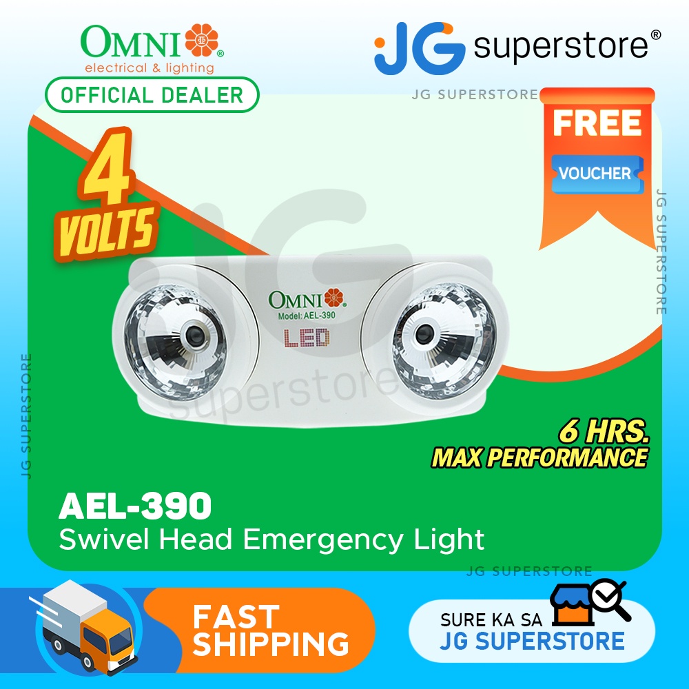 OMNI LED AEL-390 2x1W SMT LED 4V 4Ah Swivel Head Automatic Emergency Light, 6 Hrs Max ...