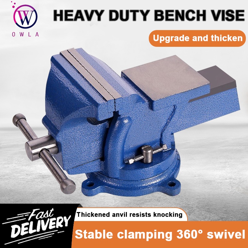 Heavy Duty Bench Vise 360° Rotating Cast Iron Bench Vise Portable Household Vise with Anvil 4" 5 ...
