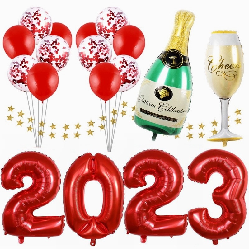 Hot sale 18Pcs/Set 2023 Happy New Year Balloon Set Green Red Blue Gold ...