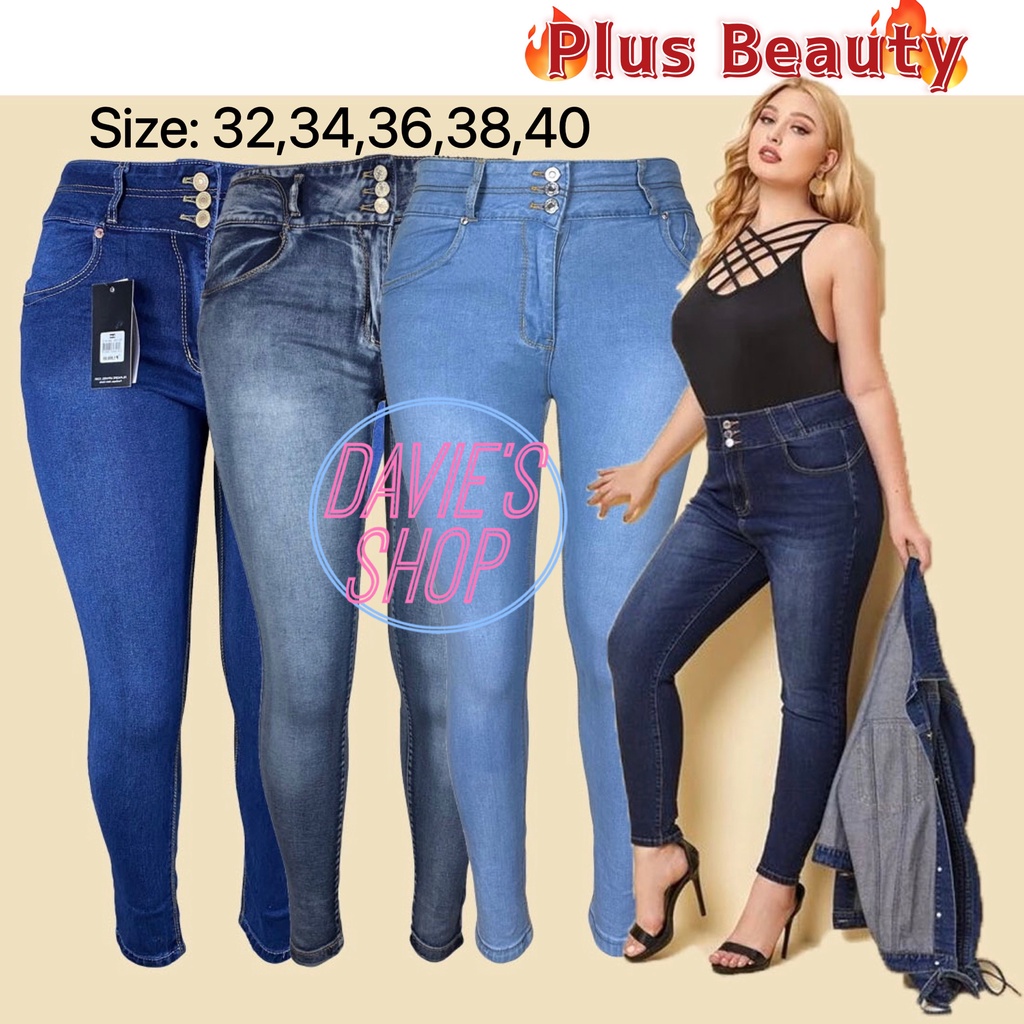 Sexy Curvy Plus Size HighWaist Stretchable Denim Jeans 3 Buttons Up BIG SIZE Maong Pants for ...