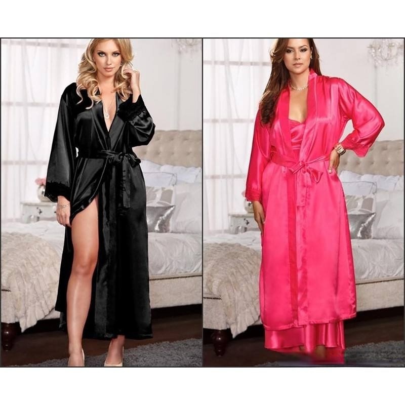 COD Plus Size M-XXL Bath Robe Bridal Robe Sleep Robe Nightwear Women Pajamas Underwear Sexy ...