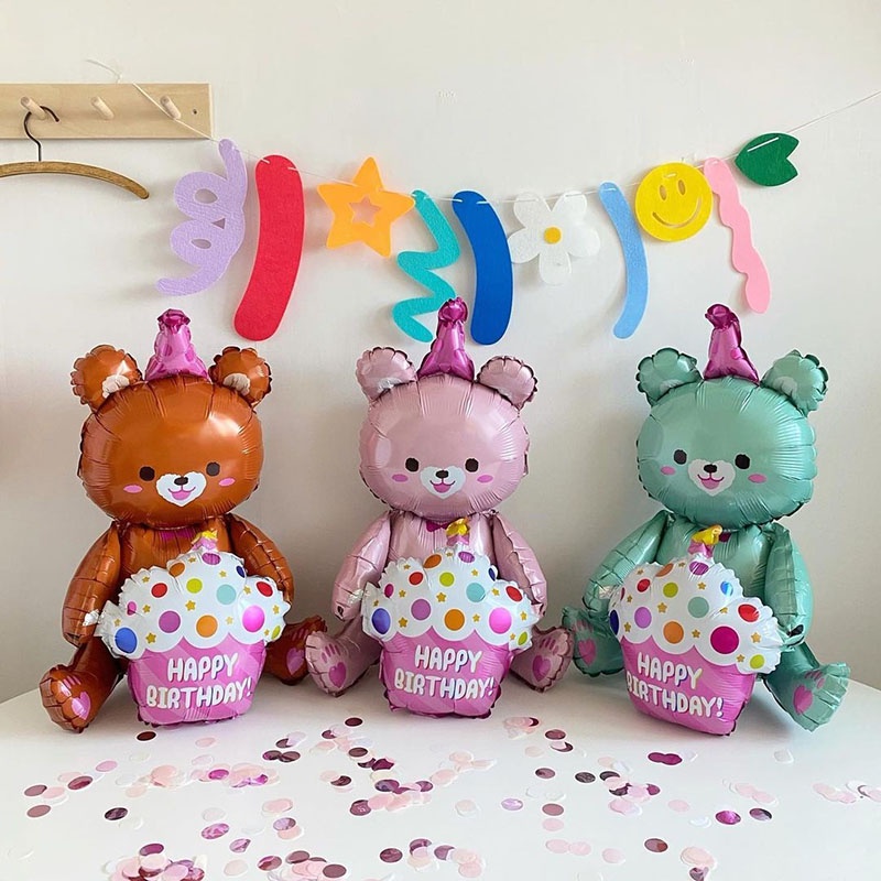 Ins Happy Birthday Bear Balloon Large 4D Sitting Teddy Foil Balloons ...