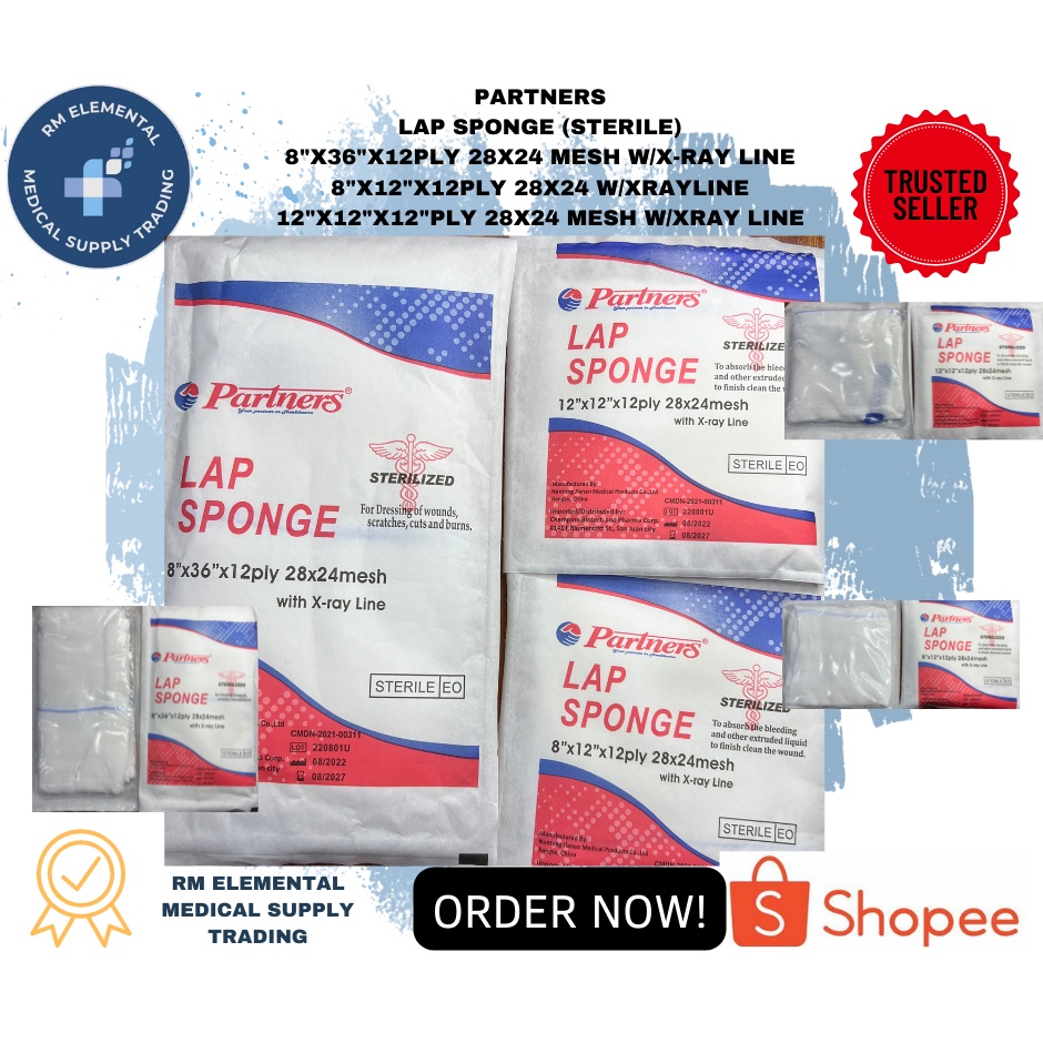 PARTNERS LAP SPONGE (STERILE) 8X36X12PLY, 8X12X12PLY, 12X12x12 with ...