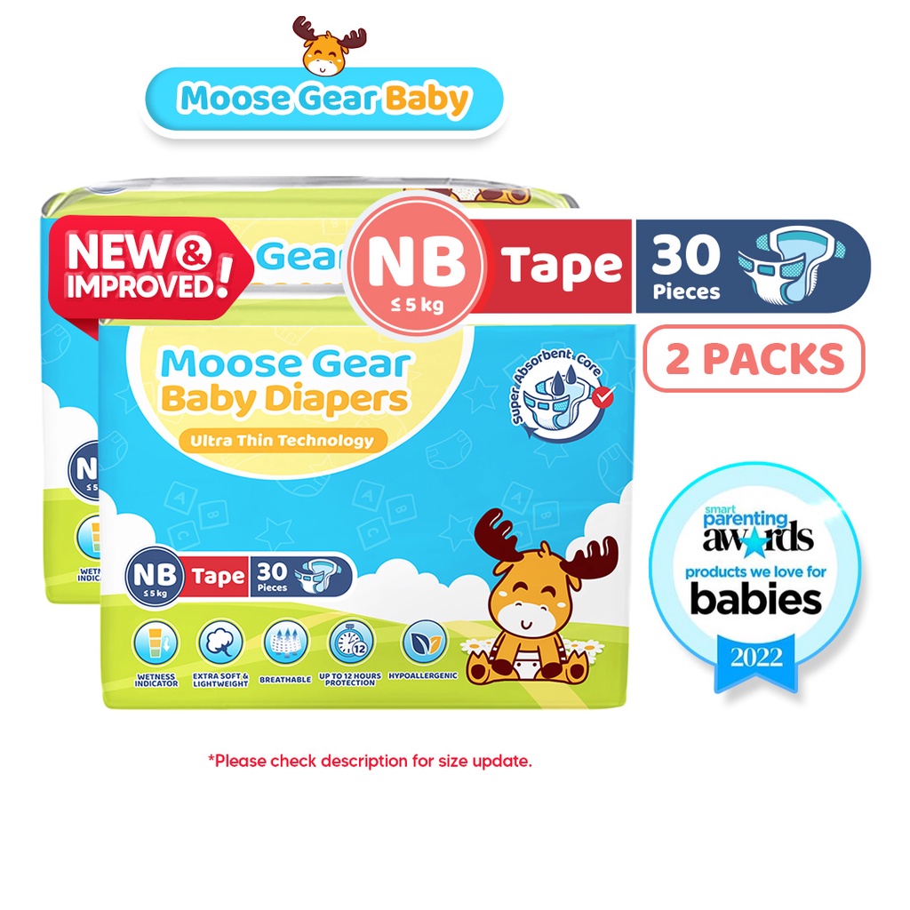 Moose Gear Baby Tape Diapers [NEWBORN] 2 Pack - 60 Pcs. (New and ...