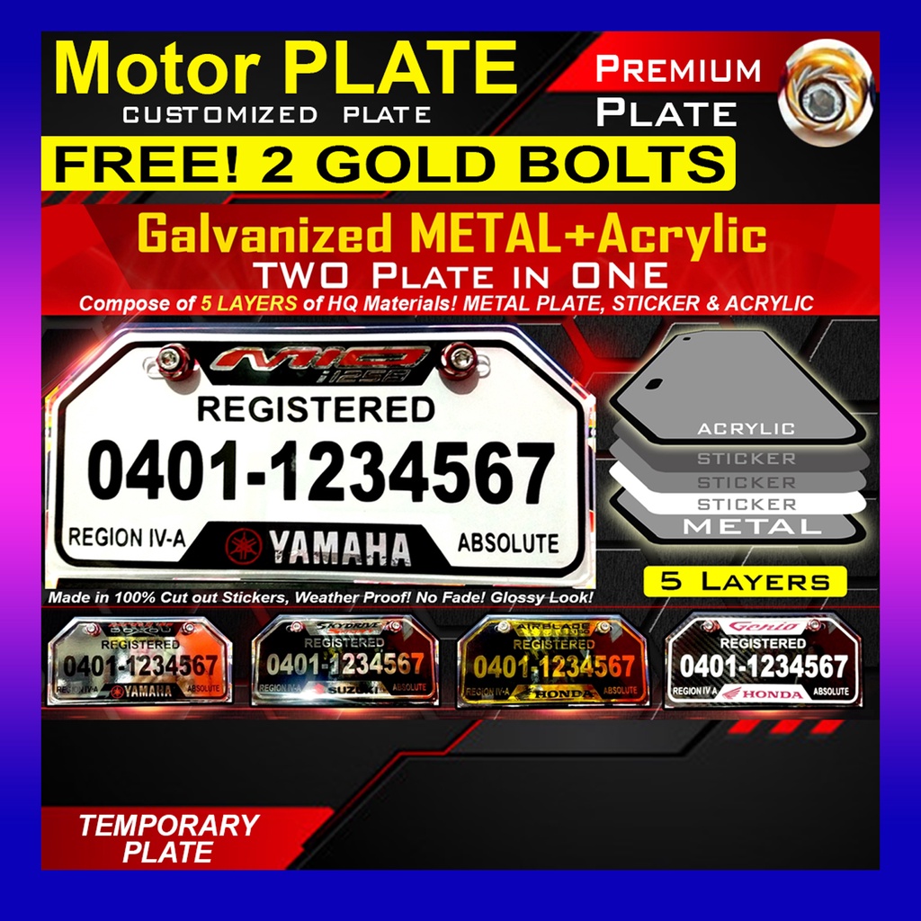 METAL - Motorcycle Temporary Plate Customized with Acrylic Cover and ...