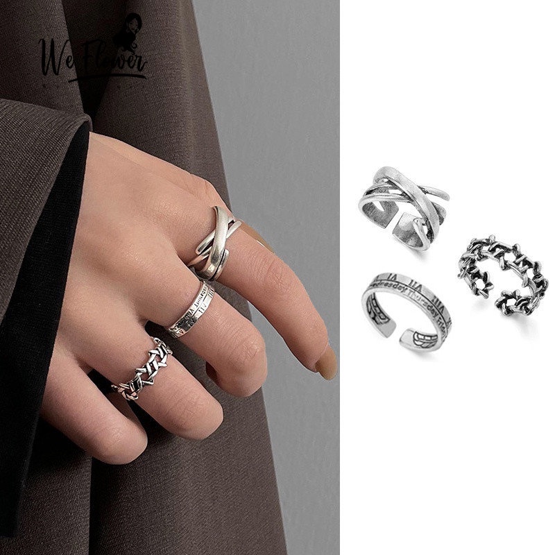 We Flower 3PCs Retro Silver Open Knuckle Ring Set for Women Men Unisex ...