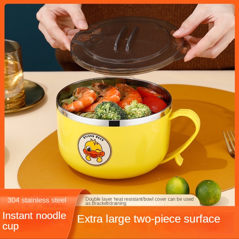 R RIXW Influencer Little Yellow Duck Stainless Steel Instant Noodle Bowl Insulation Sealed ...