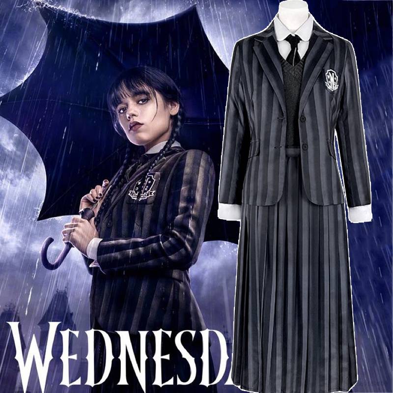 TOP Wednesday Addams Cosplay Coat Vest Shirt Skirt Costume Set School ...