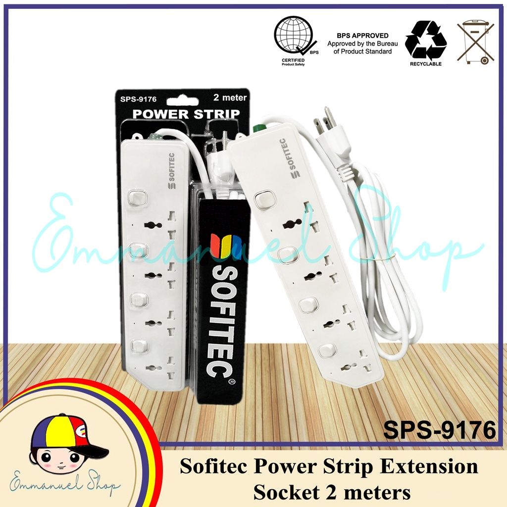 Universal Outlet Extension Cord with 2 meters Cord Sofitec SPS-9176 ...