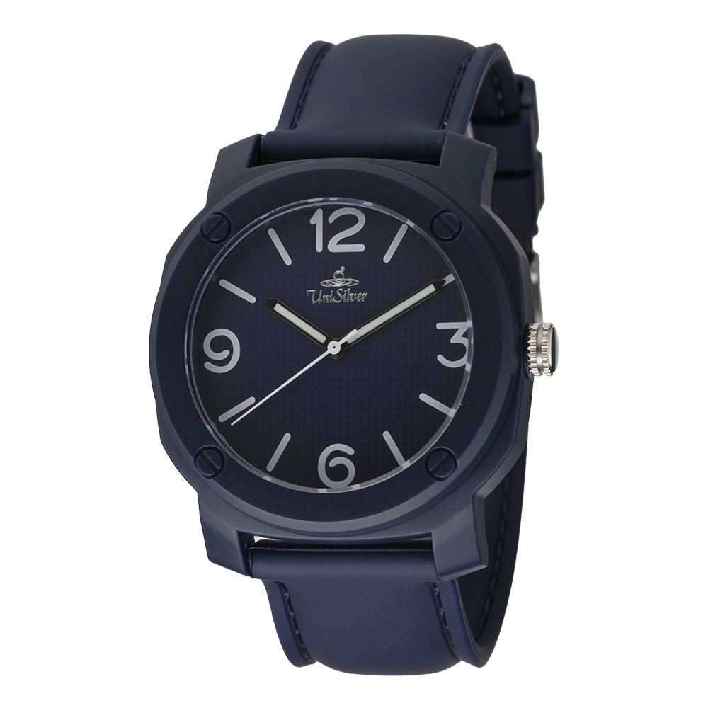 UniSilver TIME QUIZMET VOLU Men's Large Analog White/Dark Blue Rubber ...