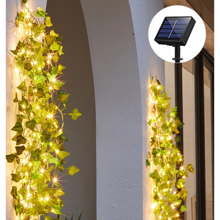 LS LED Solar Green Leaves Vine String Light Solar Powered Maple Leaves ...