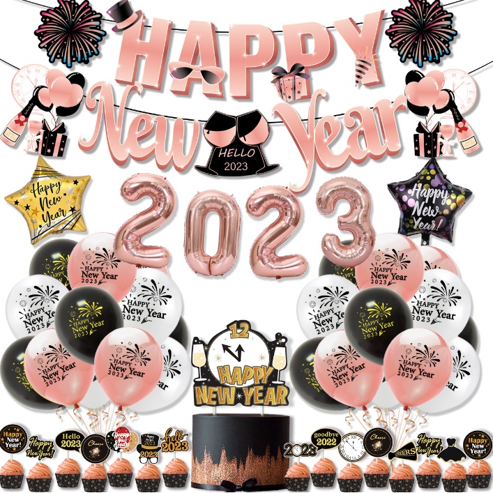 rose gold 2023 New Year party supplies set happy new year banner 12 ...