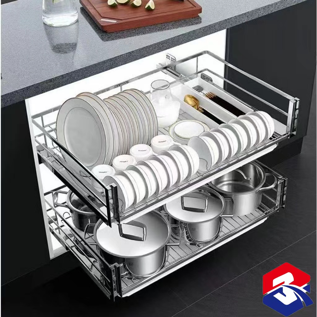 TQTQ 2 in 1 Thicken Kitchen Pull Out Basket Organizer 304 Stainless ...