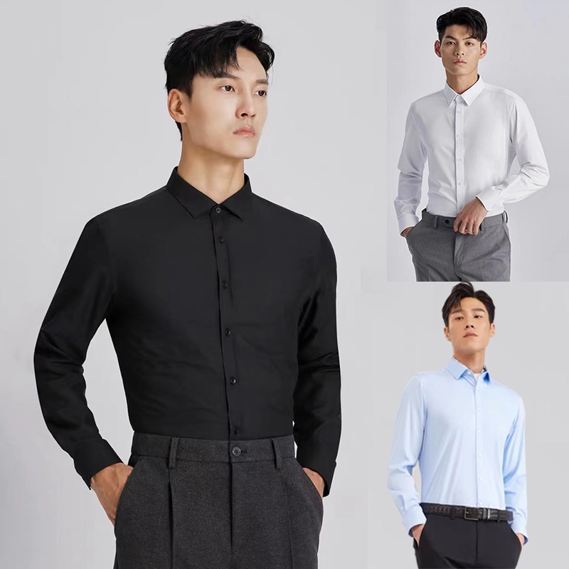 Black long sleeve Polo Shirt for men work shirts Classic Korean man plain fashion Business ...