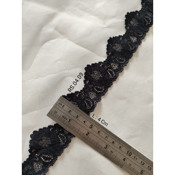 HITAM Black stretch Lace 4 Cm Width (Price per yard) | Shopee Philippines