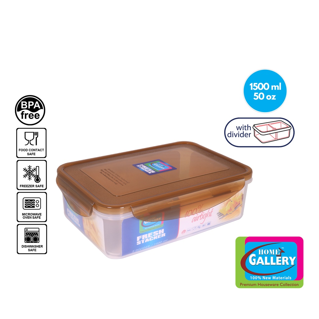 Home Gallery Fresh Stacker Rectangular Food Keeper w/ 2 Divider 1500ml ...