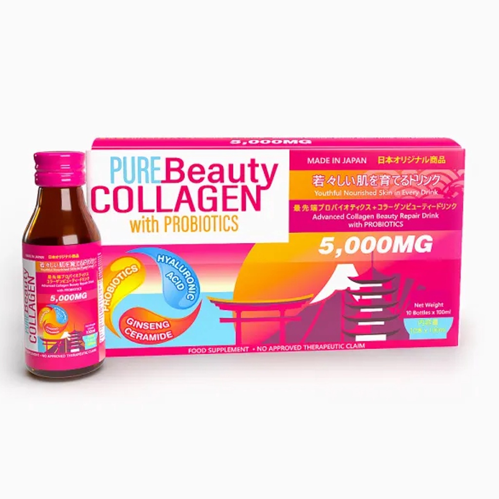 PURE BEAUTY COLLAGEN DRINK WITH PROBIOTICS 5,000MG 10 BOTTLES/1 BOX OR ...