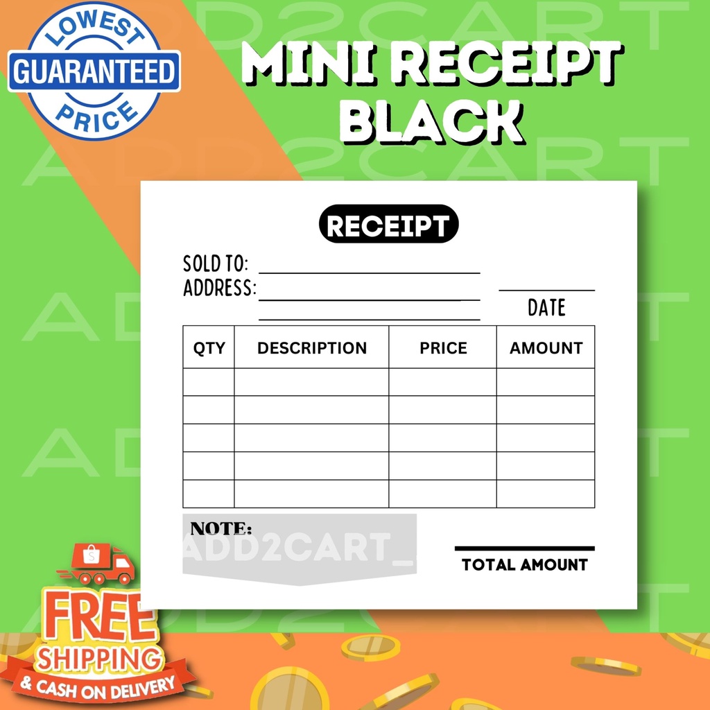 MINI BLACK Minimalist na Resibo Receipt for Online Sellers Notepad Pad ...