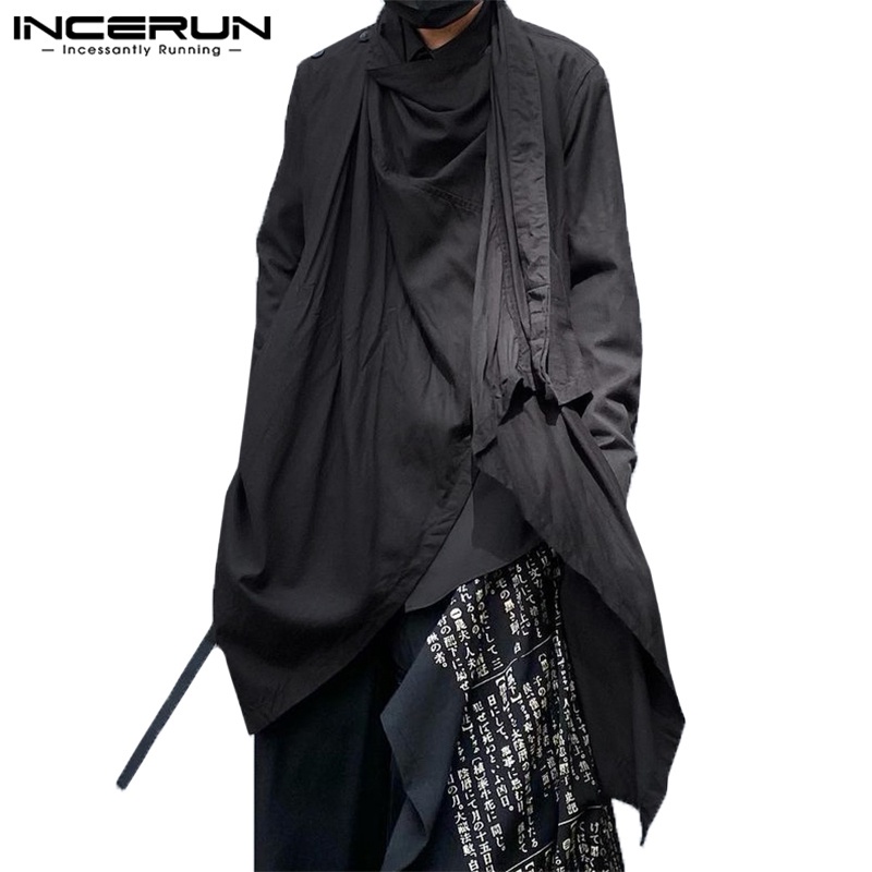 INCERUN Men's Gothic Punk Poncho Cape Long Sleeve Solid Color Casual ...