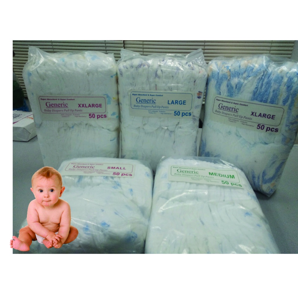 BABY DIAPER 50 pcs Generic Korean Pants and TAPE sizes: s, m,l, xl, xxl ...