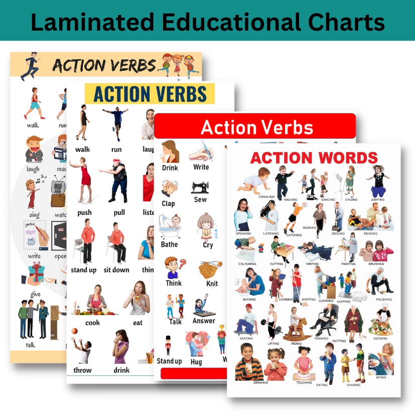Laminated Verbs Charts, Actions Words Charts, Educational Charts for ...