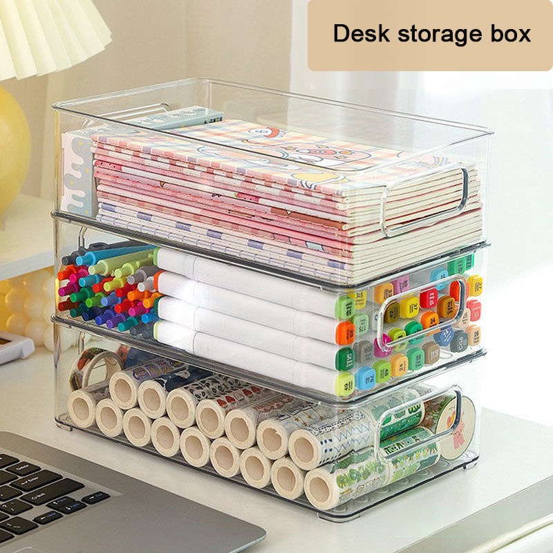 Multi Use Desk Storage Box Clear Sundries Organzier Stackable Office ...