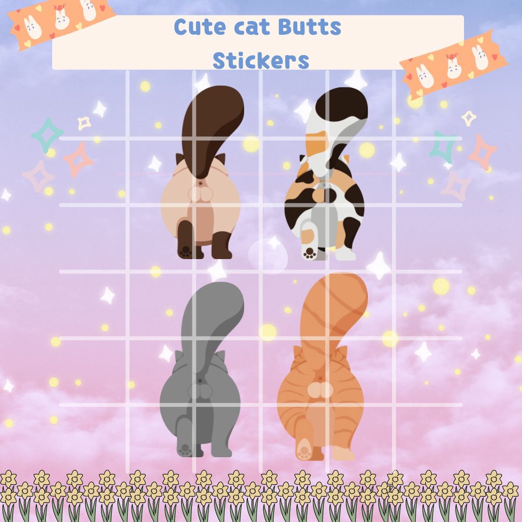 Cute cat back butt die cut stickers for journaling,scrapbook and ...