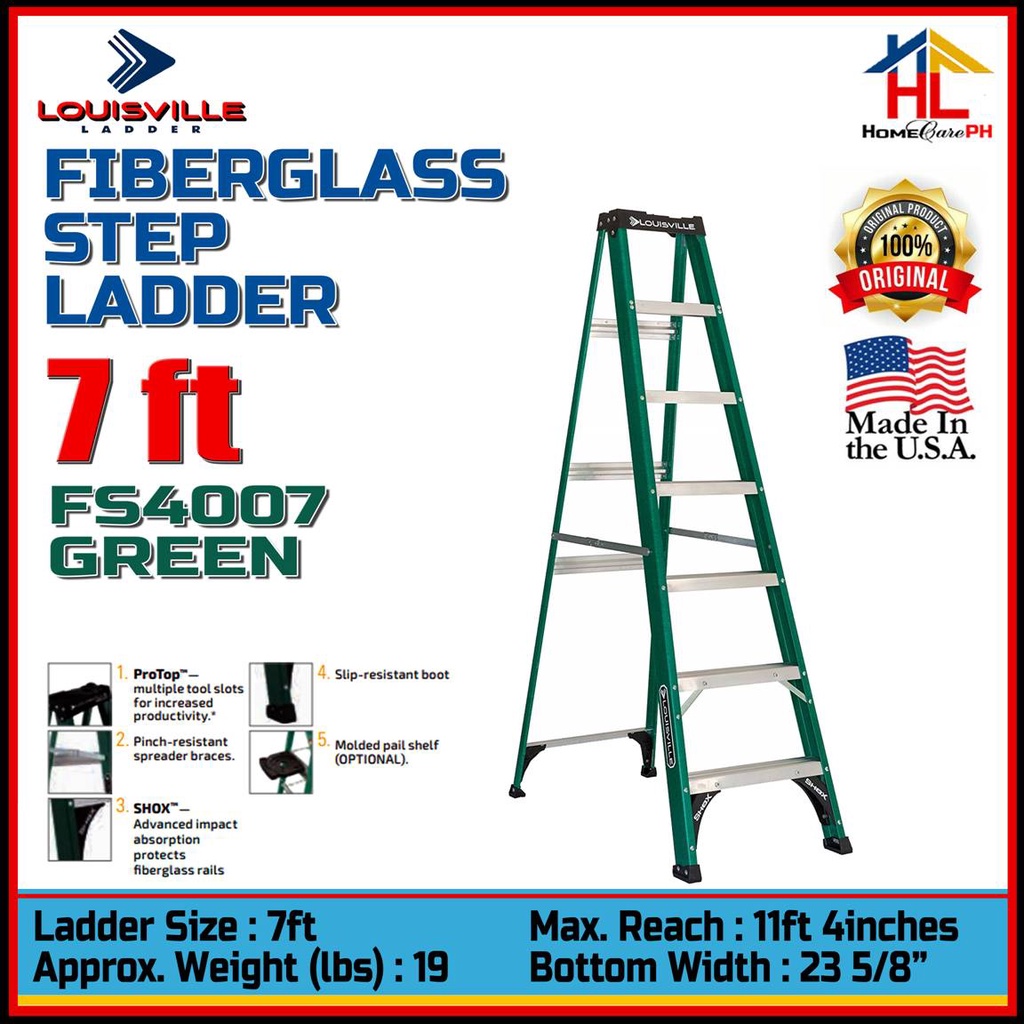 Louisville 7FT Fiberglass Step Ladder 225lbs FS4007 Green 7 Step ...